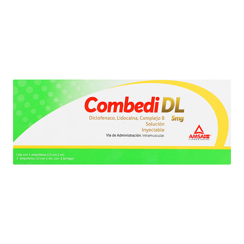 Combedi Dl (Diclofenaco/Lidocaina/Complejo B) 5 Mg Con 3 Ampolletas